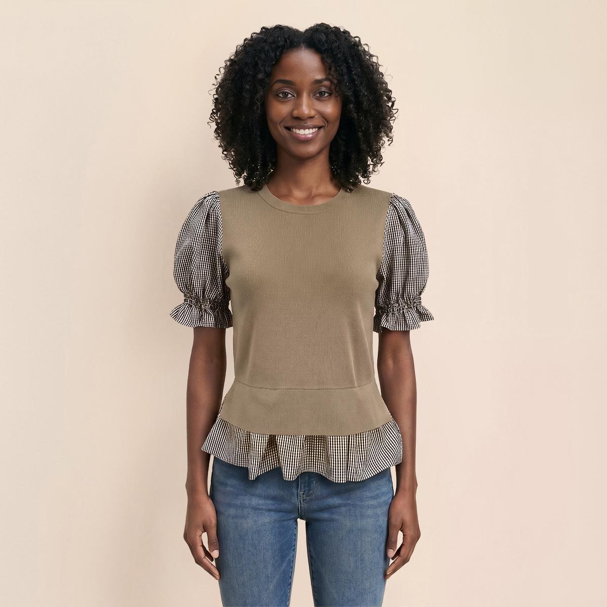Click here for Womens Nanette Lepore Puff Sleeve Gingham Two In O... prices